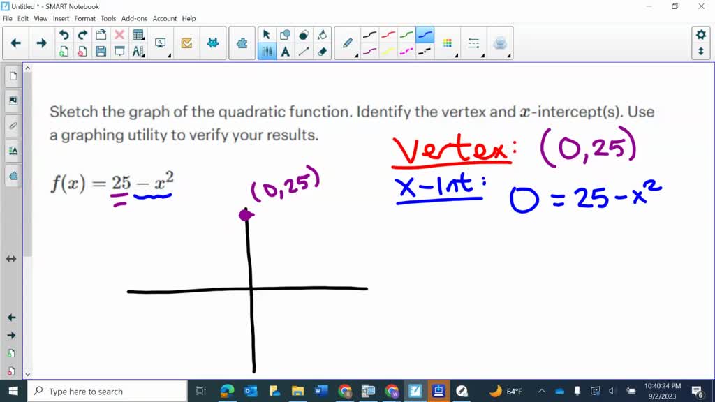 SOLVED:Sketch the graph of the quadratic function. Identify the vertex and x-intercept(s). Use a ...