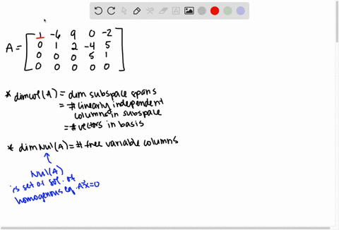 SOLVED:Determine the dimensions of Nul A and Col A for the matrices ...