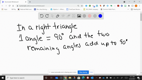 ⏩SOLVED:True or False In a right triangle, one of the angles is 90^∘ ...