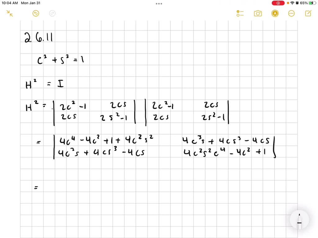 SOLVED:Verify directly from c^2+s^2=1 that reflection matrices satisfy ...