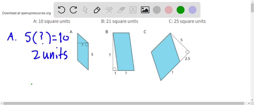 . Here are the areas of three parallelograms. Use them to find the ...
