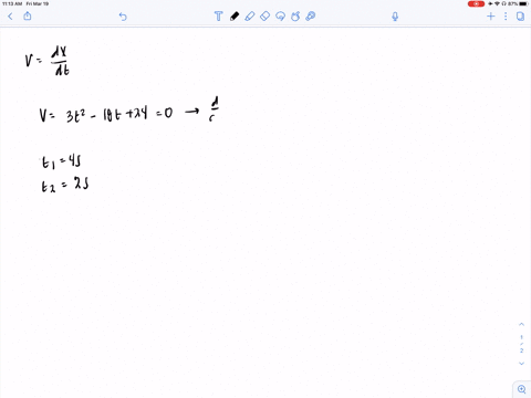 SOLVED:The motion of a particle is defined by the relation x=t^3-9 t^2+ 24 t-8, where x and t ...