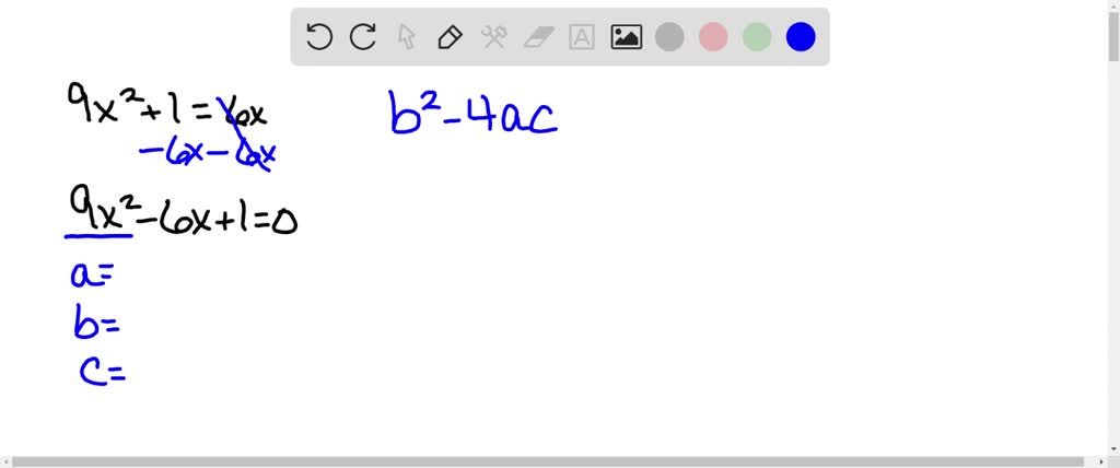Use the discriminant to determine the number and types of solutions of each equation. 9 x^2+1=6 ...