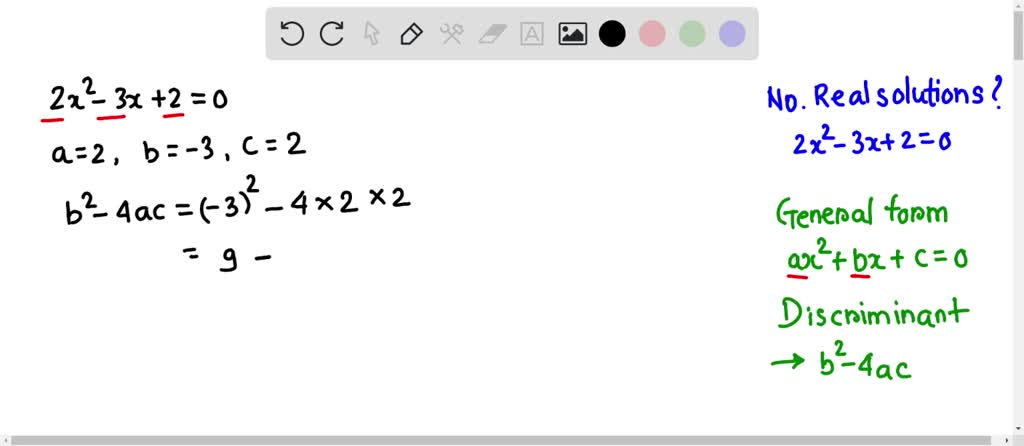 SOLVED:Determine the number of real solutions to each equation. 2 x^2-3 ...