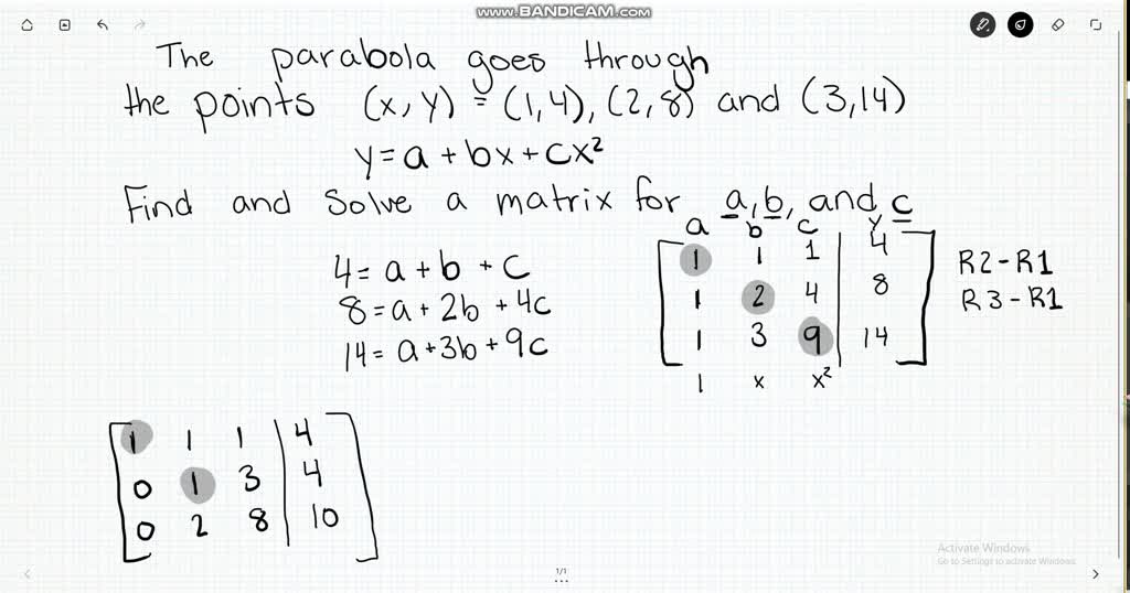 SOLVED:A parabola passes through the points (-1,4),(1,2) and (4,7). Set ...
