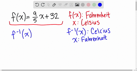 SOLVED:The function f(x)=(9)/(5) x+32 can be used to convert a ...