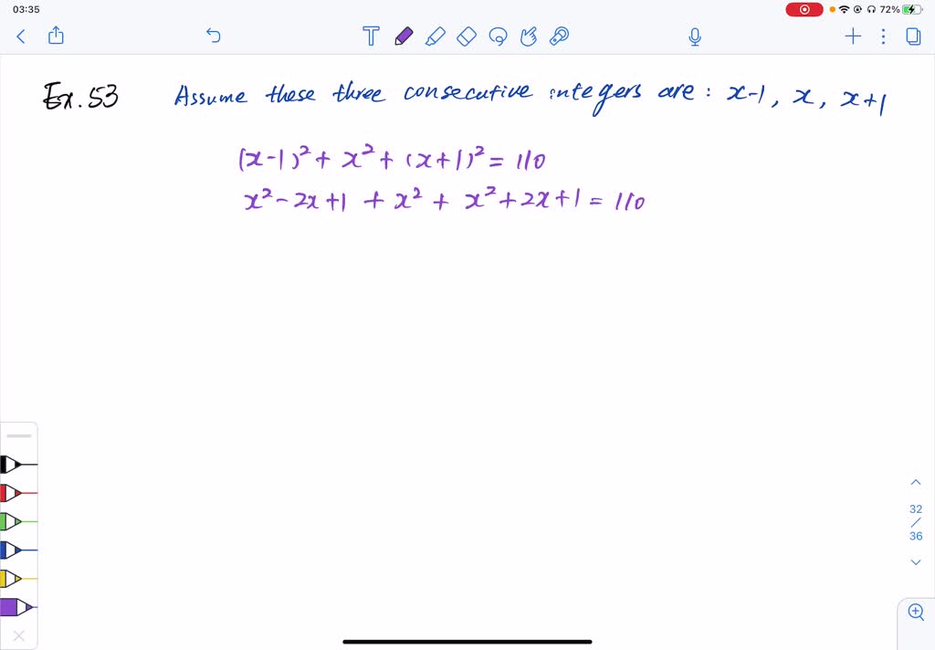 SOLVED:The sum of the squares of three consecutive integers is 110 ...
