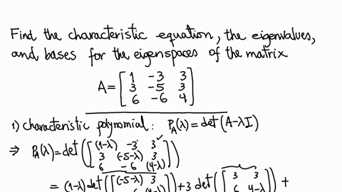 SOLVED: Find the characteristic equation, the eigenvalues, and bases for the eigenspaces of the ...