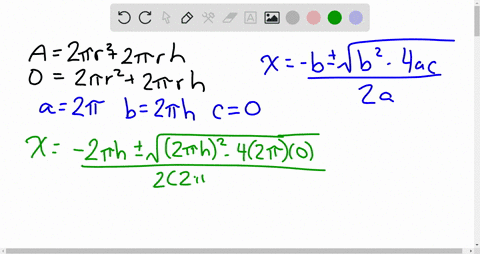 SOLVED:A=2 πr^2+2 πr h The surface area of a cylinder is given by the ...