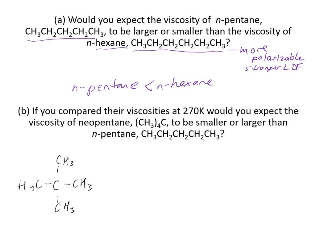 SOLVED:(a) Would you expect the viscosity of n -pentane, CH3 CH2 CH2 ...