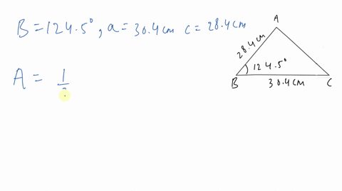 ⏩SOLVED:Find the area of the triangle when a=98.2 cm, c=73.5 cm… | Numerade
