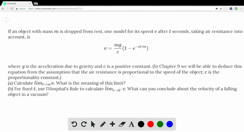 SOLVED:If an object with mass m is dropped from rest, one model for its speed v after t seconds ...