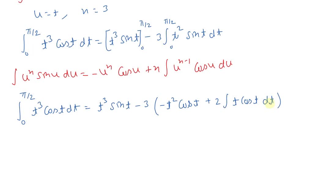 Usar la integración por tablas para evaluar la integral. ∫0^π/ 2 t^3 ...