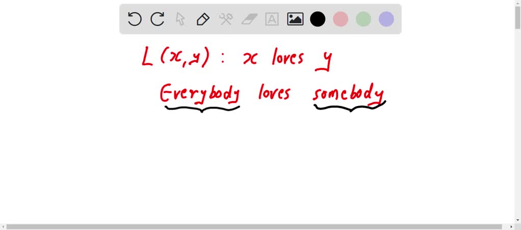 SOLVED:Let L(x, y) be the propositional function "x loves y." The domain of discourse is the ...