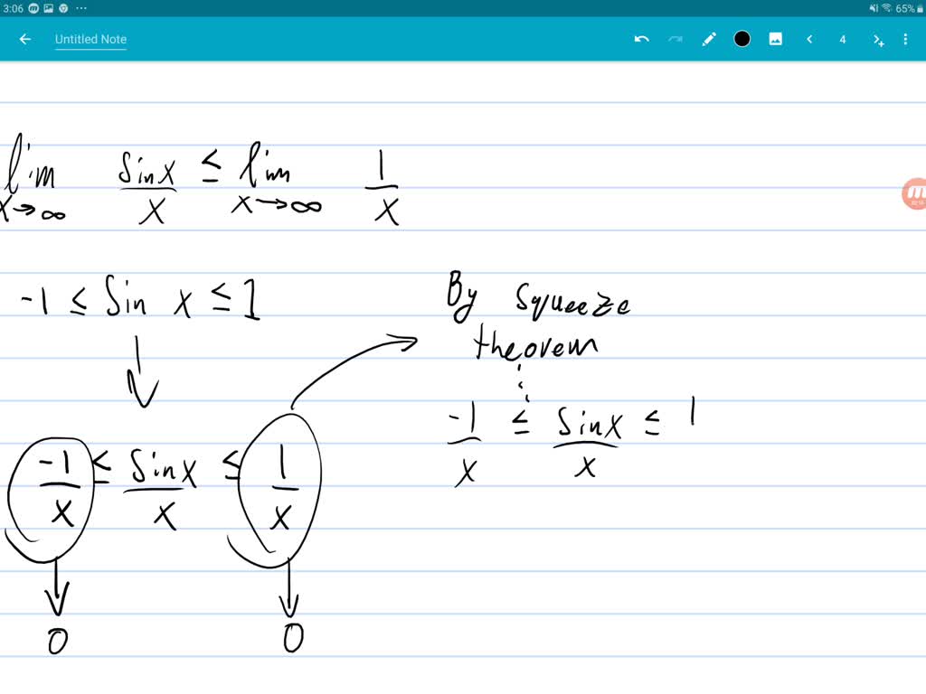 SOLVED: (a) Use the Squeeze Theorem to evaluate lim (sin x)/(x) . (b) Graph f(x)=(sin x) / x ...