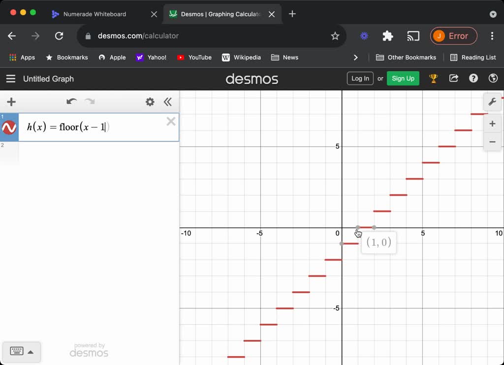 Solved:graph The Following Greatest Integer Functions. H(x) = [[ X-1 ]]