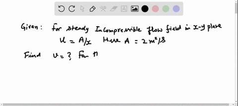 SOLVED:The x component of velocity in a steady, incompressible flow field in the x y plane is u ...