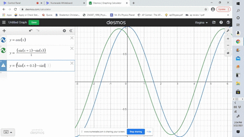 SOLVED:Graph y=cosx for -π≤x ≤2 π. On the same screen, graph y=(cos(x+h ...