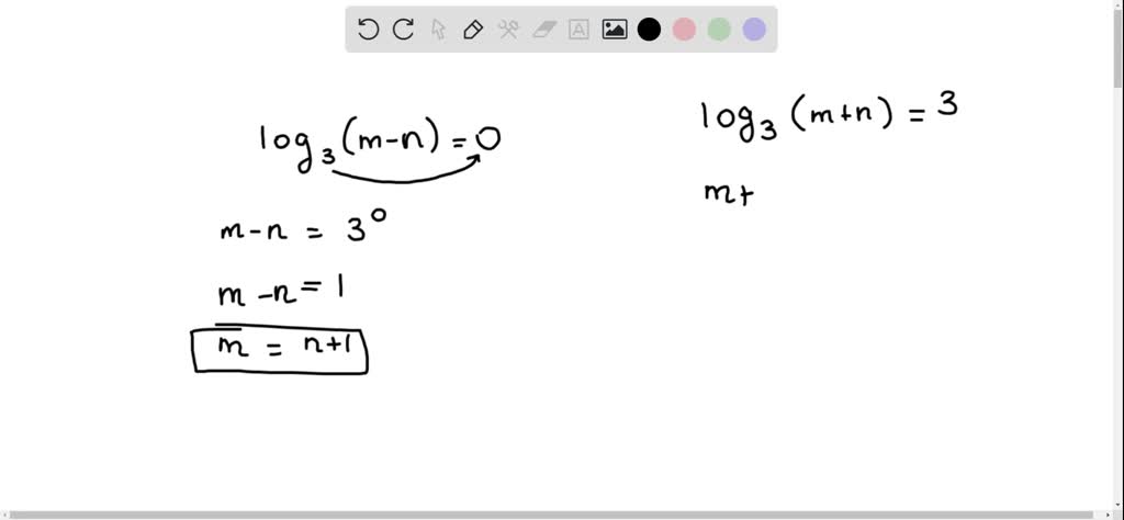 If log3(m-n)=0 and log3(m+n)=3, determine the values of m and n. | Numerade