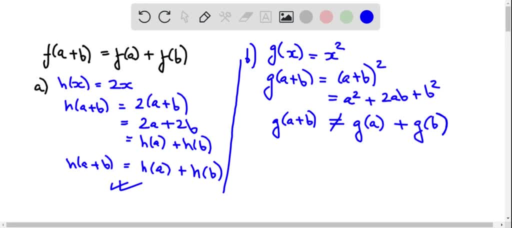 SOLVED:Some functions f have the property that f(a+b)= f(a)+f(b) for ...