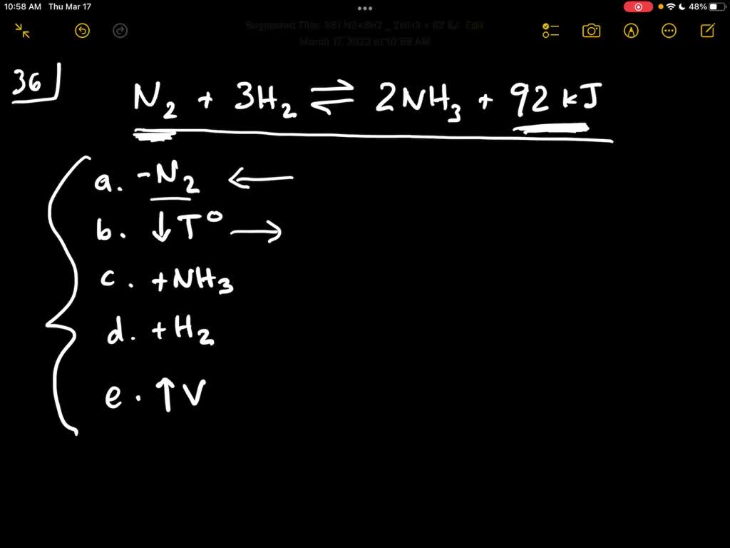 SOLVED:Ammonia is produced by reacting nitrogen gas and hydrogen gas. N2(g)+3 H2(g) ⇄2 NH3(g)+92 ...