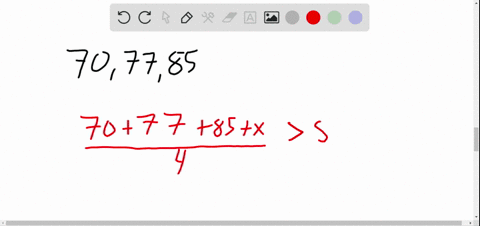 SOLVED:Averaging Grades. A student has scores of 70,77 and 85 on three ...