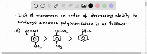 SOLVED:List the following groups of monomers in order of decreasing ability to undergo anionic ...