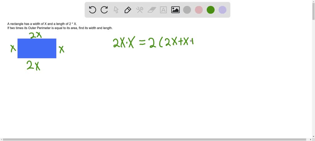 SOLVED:A rectangle has an area that is numerically twice its perimeter. If the length is twice ...