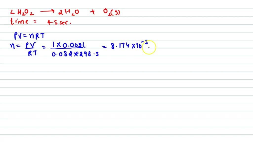 SOLVED:Hydrogen peroxide decomposes to water and oxygen according to the reaction below: 2 H2 O2 ...