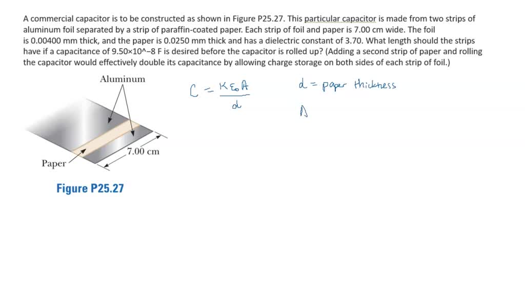 A commercial capacitor is to be constructed as shown in Figure P26.46 ...