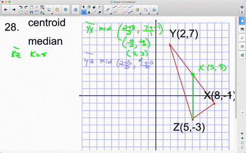 SOLVED:Find the centroid of a triangle with the given vertices. X(8,-1 ...