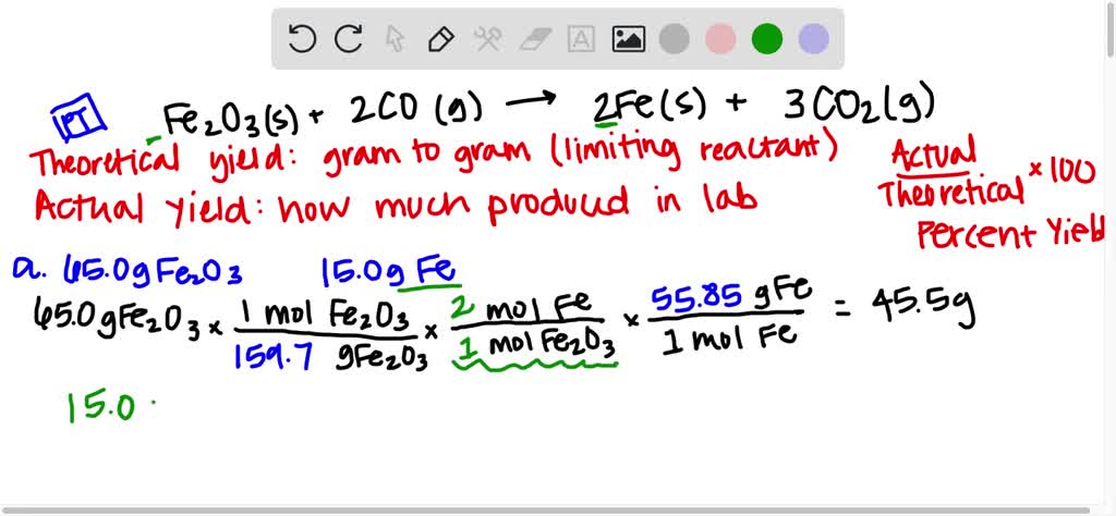 Iron(III) oxide reacts with carbon monoxide to produce iron and carbon ...