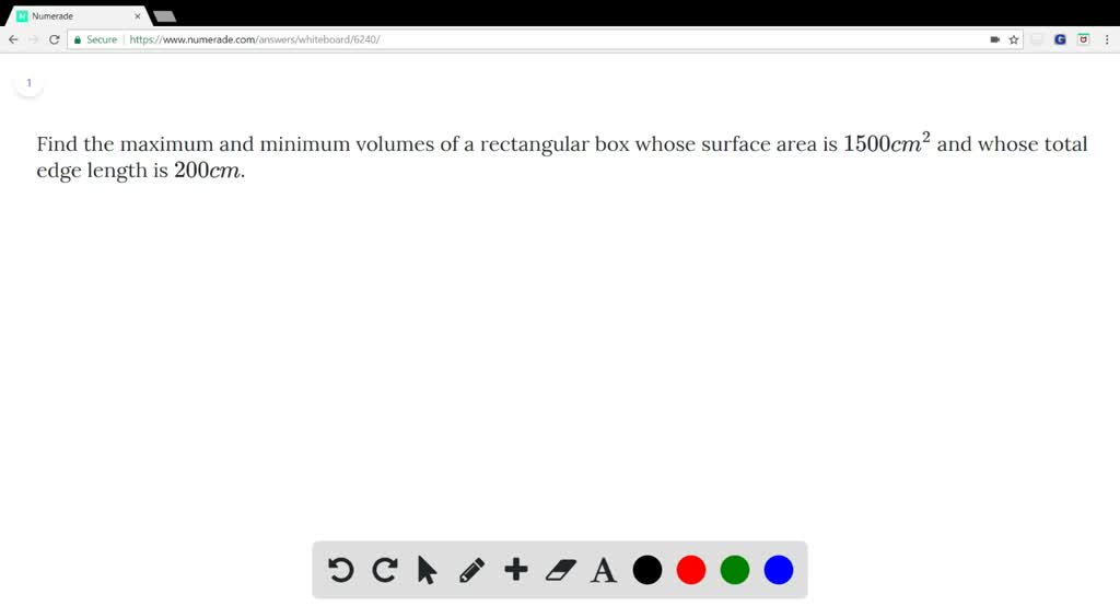 SOLVED:Find the maximum and minimum volumes of a rectangular box whose ... SOLVED:Find the maximum and minimum volumes of a rectangular box whose ...
