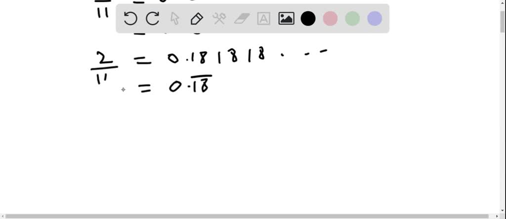 SOLVED:Express 1/ 11 as a repeating decimal, using a bar to indicate the repeating digits. What ...