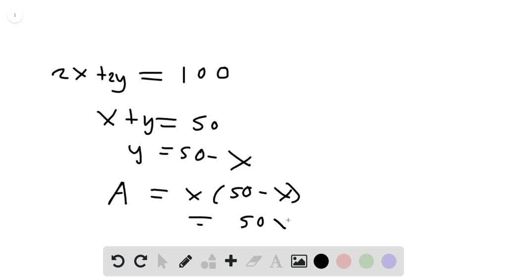 SOLVED: Find the dimensions of a rectangle with perimeter 100 m whose area is as large as ...