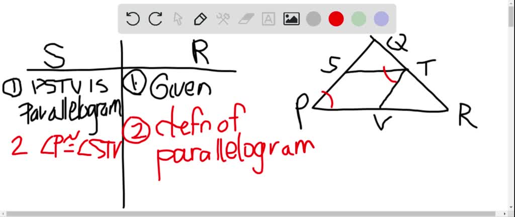 SOLVED:Use the definition of parallelogram to complete each proof. Given: \overline{R S ...