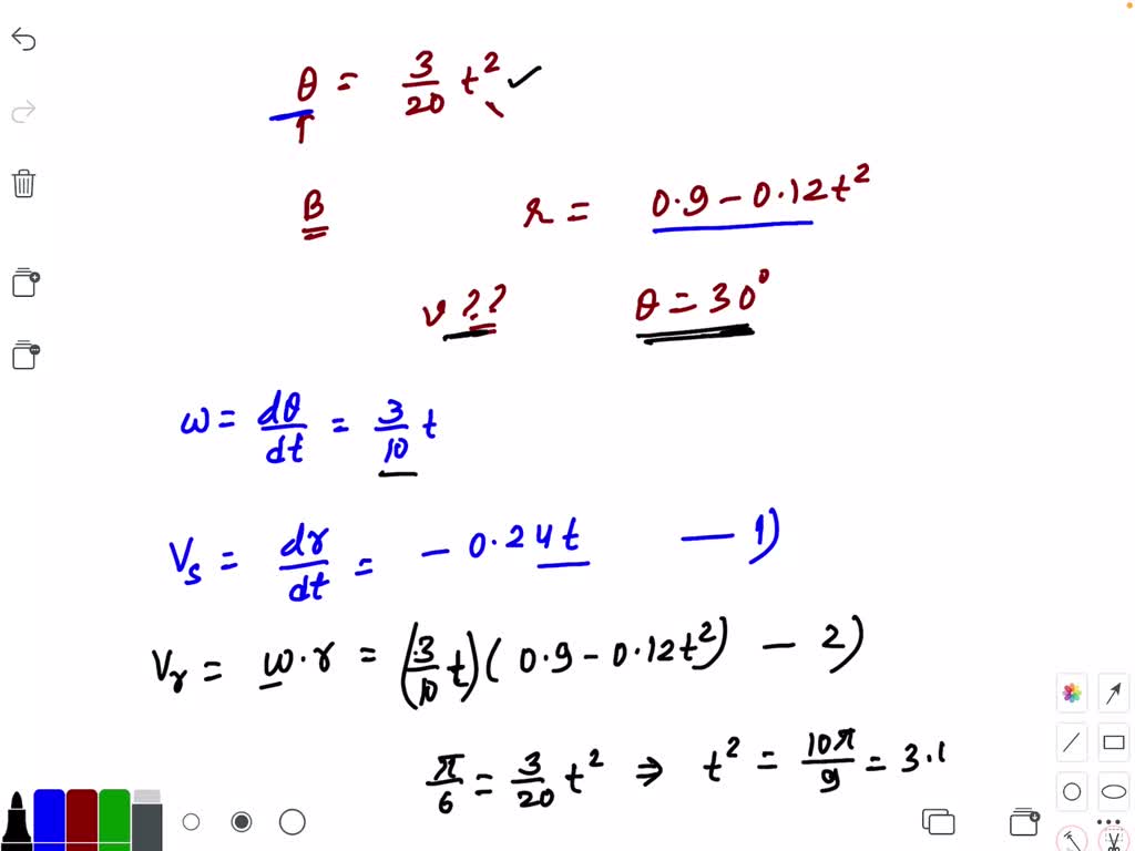 The rotation of rod O A about O is defined by the relation u= t^3-4 t ...