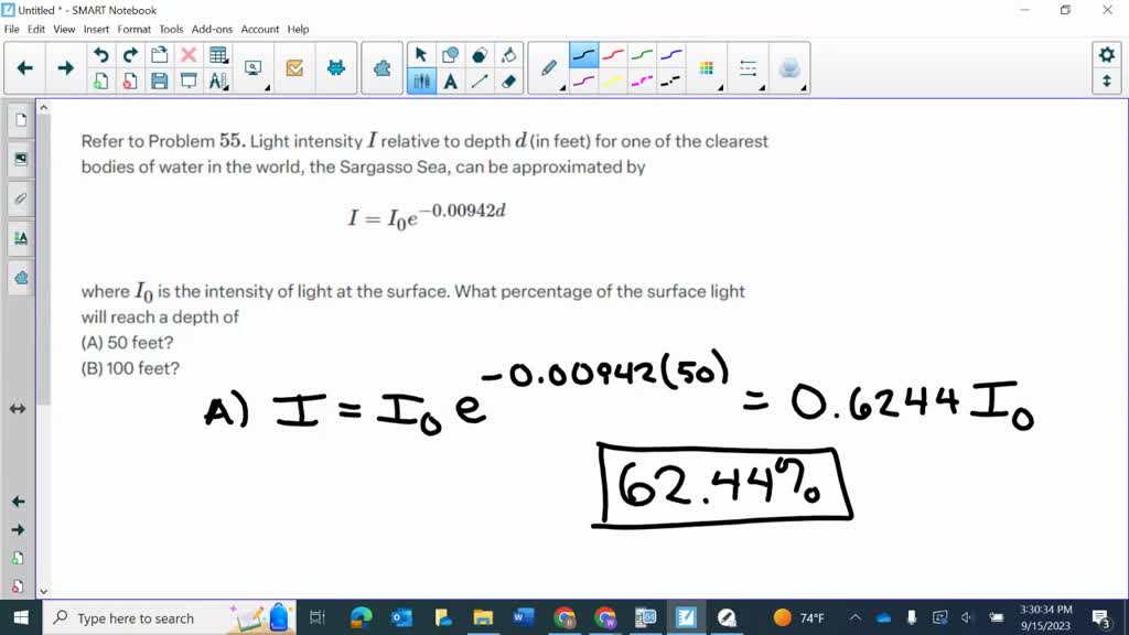 SOLVED:Refer to Problem 55 . Light intensity I relative to depth d (in ...