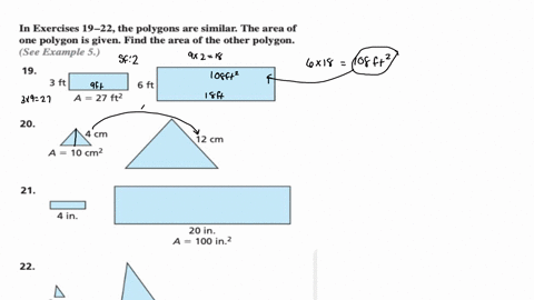 SOLVED: In Exercises 19-22, the polygons are similar. The area of one ...