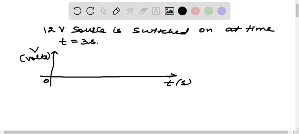 A 12 V source is switched on at time t=3 s. Sketch the waveform and ...