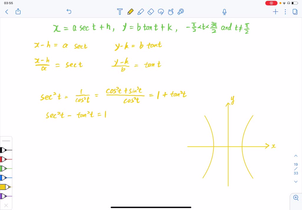a Sketch the hyperbolas with the following parametric equations. Give the equations of the ...