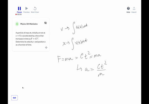 A particle of mass m moves under a force F=-c x^3, where c is a positive constant. Find the ...