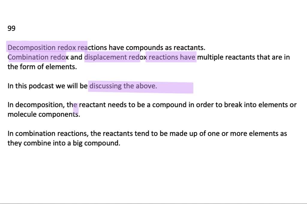 SOLVED:Why do decomposition redox reactions typically have compounds as ...