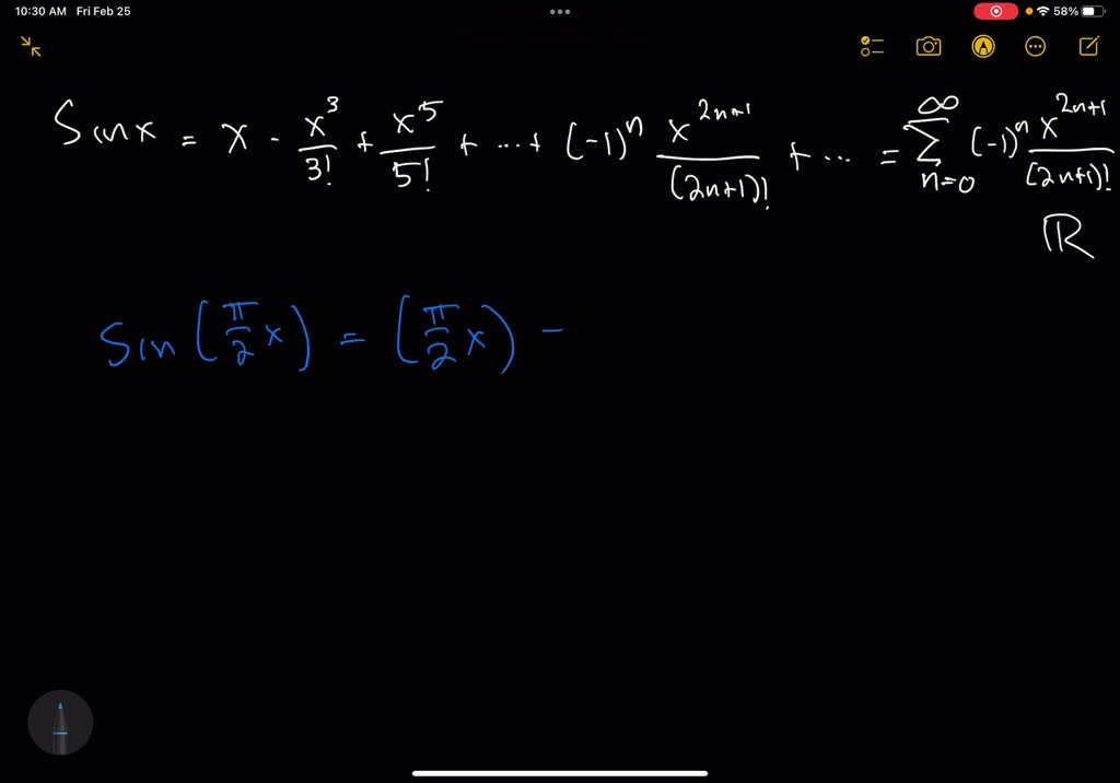 SOLVED:Find the Taylor series at x=(π)/(2) for sinx.
