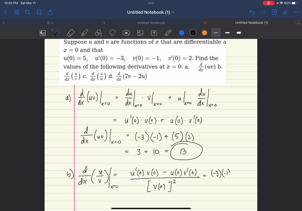 SOLVED Suppose U And V Are Functions Of X That Are Differentiable At X