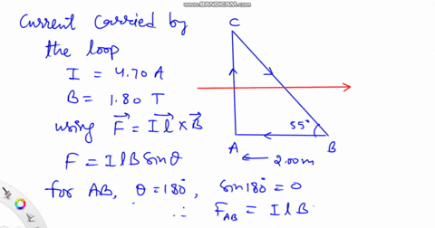 SOLVED:The triangular loop of wire shown in the drawing carries a current of I=4.70 A. A uniform ...