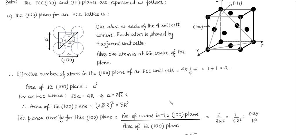 (a) Derive planar density expressions for FCC (100) and (111) planes in ...