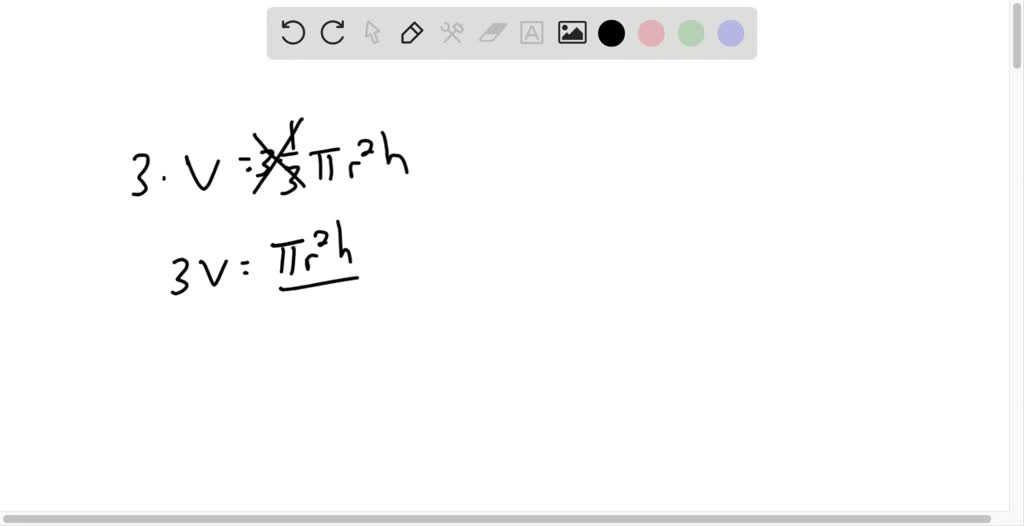 SOLVED:Solve each formula for the specified variable. V=\frac{1}{3} \pi r^{2} h for r^{2} (geometry)