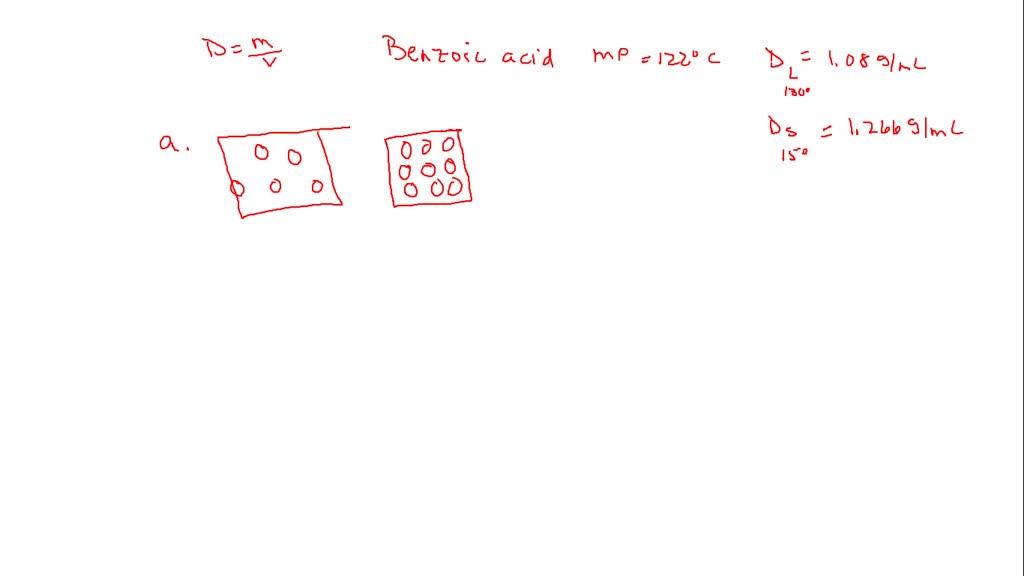 SOLVED:Benzoic acid, C6 H5 COOH, melts at 122^∘ C . The density in the ...