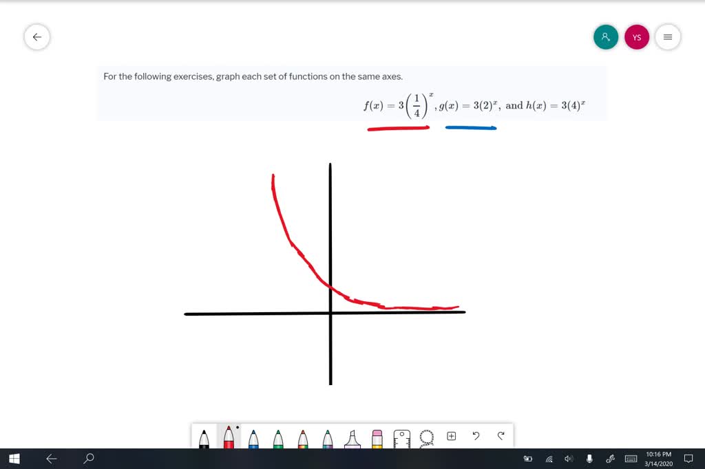 SOLVED:For the following exercises, graph each set of functions on the same axes. f(x)=3((1)/(4 ...